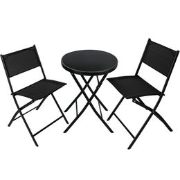 TecTake® Bistro-Set, klappbar, für 2 Personen, UV-beständig, Tisch mit Sicherheitsglasplatte