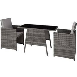 TecTake® Rattan Sitzgruppe Lausanne 2+1 - grau