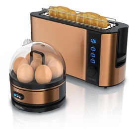 arendo - SET Toaster FRUKOST mit Eierkocher SEVENCOOK Edelstahl Kupfer, Toaster 2 Scheiben, LED-Display, 6 Bräunungsgrade, Brötchenhalter - Eierkocher