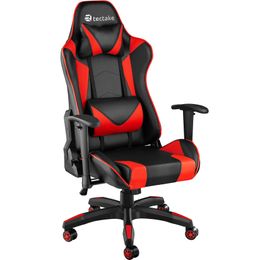 TecTake® Racing Gaming Stuhl, ergonomische Form, mit verstellbarer Rückenlehne, Kunstlederbezug, abnehmbares Nacken- und Lendenkissen, Belastbarkeit 120 kg