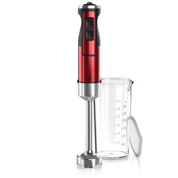 arendo - Stabmixer, 1000 W, Edelstahl Pürierstab in rot, Handmixer mit Becher, stufenlose Regelung