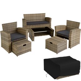 TecTake® Rattan Sitzgruppe, für 4 bis 6 Personen, UV-beständig, inklusive Staufach und Schutzhülle