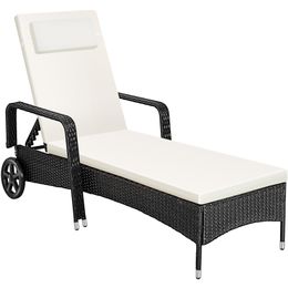 TecTake® Sonnenliege Rattan mit Rollen - schwarz/beige