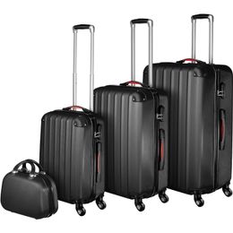 TecTake® Hartschalenkoffer-Set, 4-teilig, 3 Trolleys und Beauty-Case aus robustem ABS-Kunststoff, abteilbarer Innenraum, mit Sicherheits-Zahlenschloss