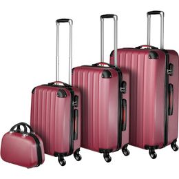 TecTake® Hartschalenkoffer-Set, 4-teilig, 3 Trolleys und Beauty-Case aus robustem ABS-Kunststoff, abteilbarer Innenraum, mit Sicherheits-Zahlenschloss