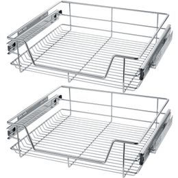 TecTake® 2er-Set Teleskopschublade, verchromt, verstellbare Breite, einfache Montage