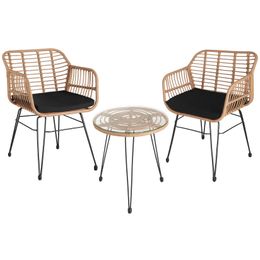 TecTake® Rattan Sitzgruppe, für 2 Personen, UV-beständig, filigranes Design