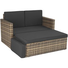 TecTake® Rattan Lounge, 2-Sitzer, UV-beständig, Hocker mit klappbarer Stütze