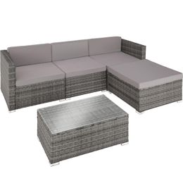 TecTake® Rattan Lounge, für 3 bis 4 Personen, UV-beständig, mit Sicherheitsglasplatte