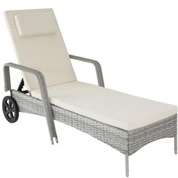 TecTake® Rattan Sonnenliege, mit Aluminiumgestell, 6-fach verstellbare Rückenlehne, 196 x 72 x 57 - 94,5 cm