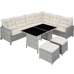 TecTake® Rattan Lounge, für 6 bis 8 Personen, UV-beständig, mit Sicherheitsglasplatten