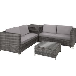 TecTake® Rattan Lounge, für 4 Personen, große Aufbewahrungsbox, mit Sicherheitsglasplatte