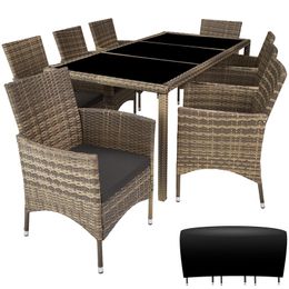 TecTake® Rattan Sitzgruppe, für 8 Personen, UV-beständig, inklusive Schutzhülle