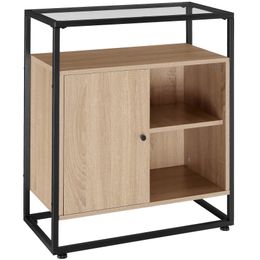 TecTake® Kommode, Industrial Style, Glasplatte, offenes Fach, Staufach mit Magnettür und 2 Einlegeböden, 70 x 38 x 80,5 cm