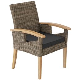 TecTake® Rattan Stuhl, mit Holzgestell, natürlich nachempfundenes Geflecht, inklusive Sitzpolster, 62,5 x 71,5 x 94 cm