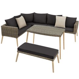 TecTake® Rattan Lounge, mit Aluminiumgestell, wetterfest und UV-beständig, mit Sicherheitsglasplatte