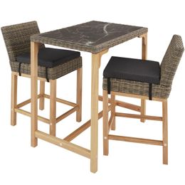 TecTake® Rattan Tisch Kutina mit 2 Stühlen Latina, mit Aluminiumgestellen, wetterfest und UV-beständig, Beine aus Holz