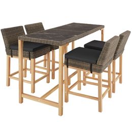 TecTake® Rattan Tisch Lovas mit 4 Stühlen Latina, mit Aluminiumgestellen, wetterfest und UV-beständig, Beine aus Holz