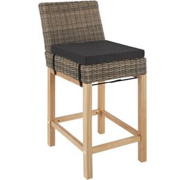 TecTake® Rattan Barstuhl, mit Aluminiumgestell, natürlich nachempfundenes Geflecht, inklusive Sitzpolster, 45 x 62,5 x 99 cm