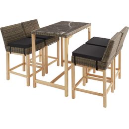 TecTake® Rattan Tisch Kutina mit 4 Stühlen Latina, mit Aluminiumgestellen, wetterfest und UV-beständig, Beine aus Holz