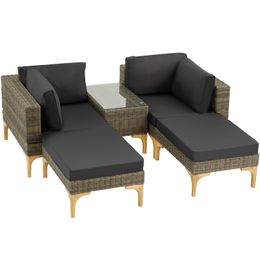 TecTake® Rattan Lounge, mit Aluminiumgestell, wetterfest und UV-beständig, mit Sicherheitsglasplatte