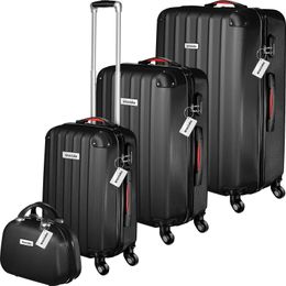 TecTake® Hartschalenkoffer-Set, 4-teilig, 3 Trolleys, 1 Beauty Case inkl. Kofferwaage und -anhänger, 360° drehbare, abnehmbare Rollen, mit Sicherheits-Zahlenschloss