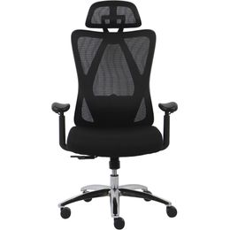 Bürostuhl Inosign "ZAMIR, verstellbare Kopfstütze, Lendenwirbelstütze", schwarz (schwarz, schwarz), B:71cm H:127cm T:74cm, Stühle, Mesh Schreibtischstuhl, Chefsessel mit Wippfunktion & Hartbodenrollen