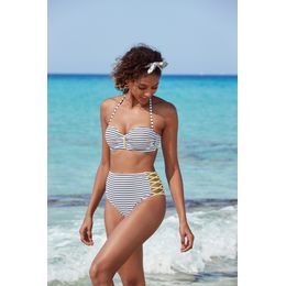 Bügel-Bandeau-Bikini-Top Venice Beach "Camie" Gr. 32, Cup A, grün (schwarz-weiß-limette) Damen Bikini-Oberteile im coolen Streifenlook