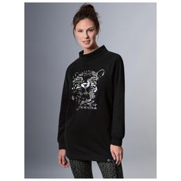 Sweatshirt TRIGEMA "TRIGEMA Longshirt mit schimmerndem Leo-Print" Gr. XXXL, schwarz Damen Sweatshirts