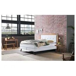 Boxspringbett Hasena "Oakland" Komplettbetten Gr. Kunstleder Massivholz Matratze H3, mit Topper Agrea, Liegekomfort medium, Liegefläche B/L: 140 cm x 200 cm, H3, Tonnentaschen-Federkernmatratze, weiß (weiß, metall used) Boxspringbett Boxspringbett, Industrial Look, Kopfteil aus Wildeiche, Used-Look