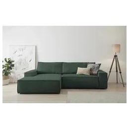 Ecksofa Home Affaire "SHERWOOD Schlafsofa 267 cm, L-Form" Sofas Gr. B/T: 267 cm x 167 cm, Cord, Recamiere links, grün (dunkelgrün) Schlaffunktion mit Bettkasten (210x136 cm), Cord, Vintage, Samtvelours