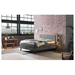 Boxspringbett Hasena "Oakland" Komplettbetten Gr. Kunstleder Massivholz Matratze H3, mit Topper Superio, Liegekomfort soft, Liegefläche B/L: 140cm x 200cm, H3, Tonnentaschen-Federkernmatratze, schwarz (anthrazit/metall used) Boxspringbett Boxspringbett, Industrial Look, Kopfteil aus Wildeiche, Used-Look