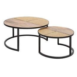 Riess Ambiente riess-ambiente Couchtisch VIENNA LOUNGE - 2er Set 70cm rund Mangoholz massiv Wiener Geflecht Metall schwarz