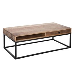 Riess Ambiente riess-ambiente Couchtisch IRON CRAFT- Massivholz 100cm Mangoholz mit Schublade schwarzes Metallgestell Wohnzimmer