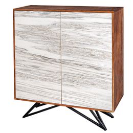 Riess Ambiente riess-ambiente Highboard MOUNTAIN SOUL - 120cm echter Naturstein weiß Akazie Schrank Marmor-Design Massivholz