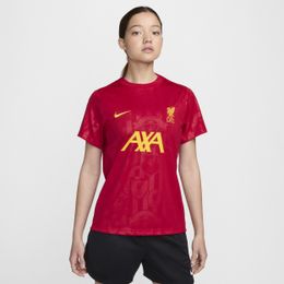 FC Liverpool Academy Pro Nike Dri-FIT Pre-Match Kurzarm-Fußballoberteil für Damen - Rot