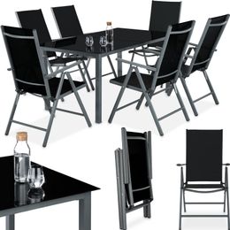 TecTake&reg; Aluminium Sitzgruppe, f&uuml;r 6 Personen, UV-best&auml;ndig, Tisch mit Sicherheitsglasplatten und Ausgleichsschrauben