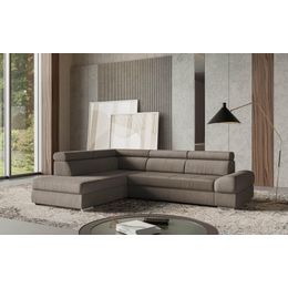 Sit & More Ecksofa SIT & MORE "Broadway L-Form", braun (schlamm), B:270cm H:79cm T:213cm, 100% Polyester, Sofas, Ecksofa, mit verstellbaren Kopfteilen, wahlweise mit Bettfunktion