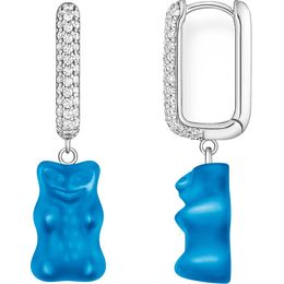 Single-Creole Thomas Sabo "THOMAS x HARIBO Schmuck: Große Einzel-Creole mit Goldbär" Ohrringe Gr. Silber 925 (Sterlingsilber), blau (silberfarben, blau, kristallweiß, kristallweiß) Damen mit Kristallglas, Zirkonia (synth.)