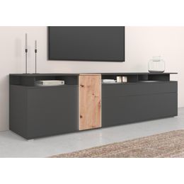 Lowboard COTTA "Montana" Sideboards Gr. B/H/T: 235 cm x 65 cm x 52 cm, 1, schwarz (schwarz, artisan) Lowboards Breite 235 cm, inkl. LED-Beleuchtung, mit Push-To-Open