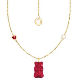 Kette mit Anhänger Thomas Sabo "THOMAS x HARIBO Schmuck: Goldbär Rot" Halsketten Gr. 45, Silber 925 (Sterlingsilber)-Perlen, bunt (gelbgoldfarben, rot, weiß) Damen mit Kristallglas, Zirkonia (synth.) - Süßwasserzuchtperle