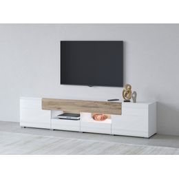 Lowboard Inosign "Toledo,Breite 209cm, trendige TV-Schrank mit dekorative Fräsungen" Sideboards weiß (weiß matt, hgl, san remo eiche) Lowboards TV-Board ohne Beleuchtung, TV-Kommode mit viel Stauraum