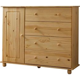 Schubkastenkommode Home Affaire "Chur", beige (natur), B:121cm H:102cm T:43cm, Massivholz, Sideboards, Kombikommode