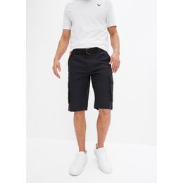 bonprix Cargo-Bermuda mit Komfortbund und G&uuml;rtel Regular Fit, schwarz, 100% Baumwolle