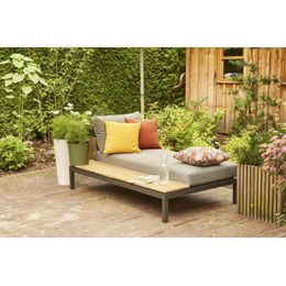 Gartenlounge-Set siena GARDEN "Alvida" Sitzmöbel-Sets Gr. B/H/T: 177,5 cm x 84 cm x 102 cm, grau (matt anthrazit, teak) Outdoor Möbel bestehend aus 2 Liegen und 4 Kissen