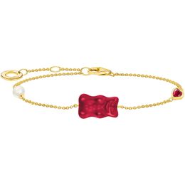 Armband Thomas Sabo "THOMAS x HARIBO Schmuck: mit Goldbär" Armbänder Gr. 19, Silber 925 (Sterlingsilber)-Perlen, rot (gelbgoldfarben, rot, kristallweiß, weiß, kristallweiß) Damen mit Kristallglas, Zirkonia (synth.) - Süßwasserzuchtperle