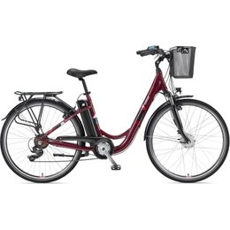 E-Bike Telefunken "Multitalent RC822" E-Bikes Gr. 48 cm, 28 Zoll (71,12 cm), rot (weinrot) E-Bikes City Elektrofahrrad, Damen Herren, 28 Zoll, 36 V 374 Wh Akku, Pedelec