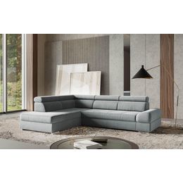 Sit & More Ecksofa SIT & MORE "Broadway L-Form", grau (hellgrau), B:270cm H:79cm T:213cm, 100% Polyester, Sofas, Ecksofa, mit verstellbaren Kopfteilen, wahlweise mit Bettfunktion