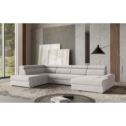 Sit & More Wohnlandschaft SIT & MORE "U-Form", grau (hellgrau), B:345cm H:79cm T:213cm, 90% Polyester, 10% Polyamid, Sofas, Wohnlandschaft, mit verstellbaren Kopfteilen, wahlweise mit Bettfunktion