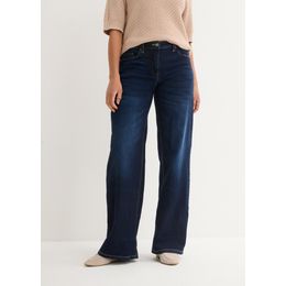 bonprix Wide-Leg-Jeans Mid Waist Bequembund, blau, mit Baumwolle